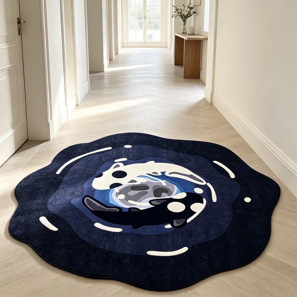 Gradient Blue Koi Vortex Carpet, Soft Anti-Slip Flocked Material ...
