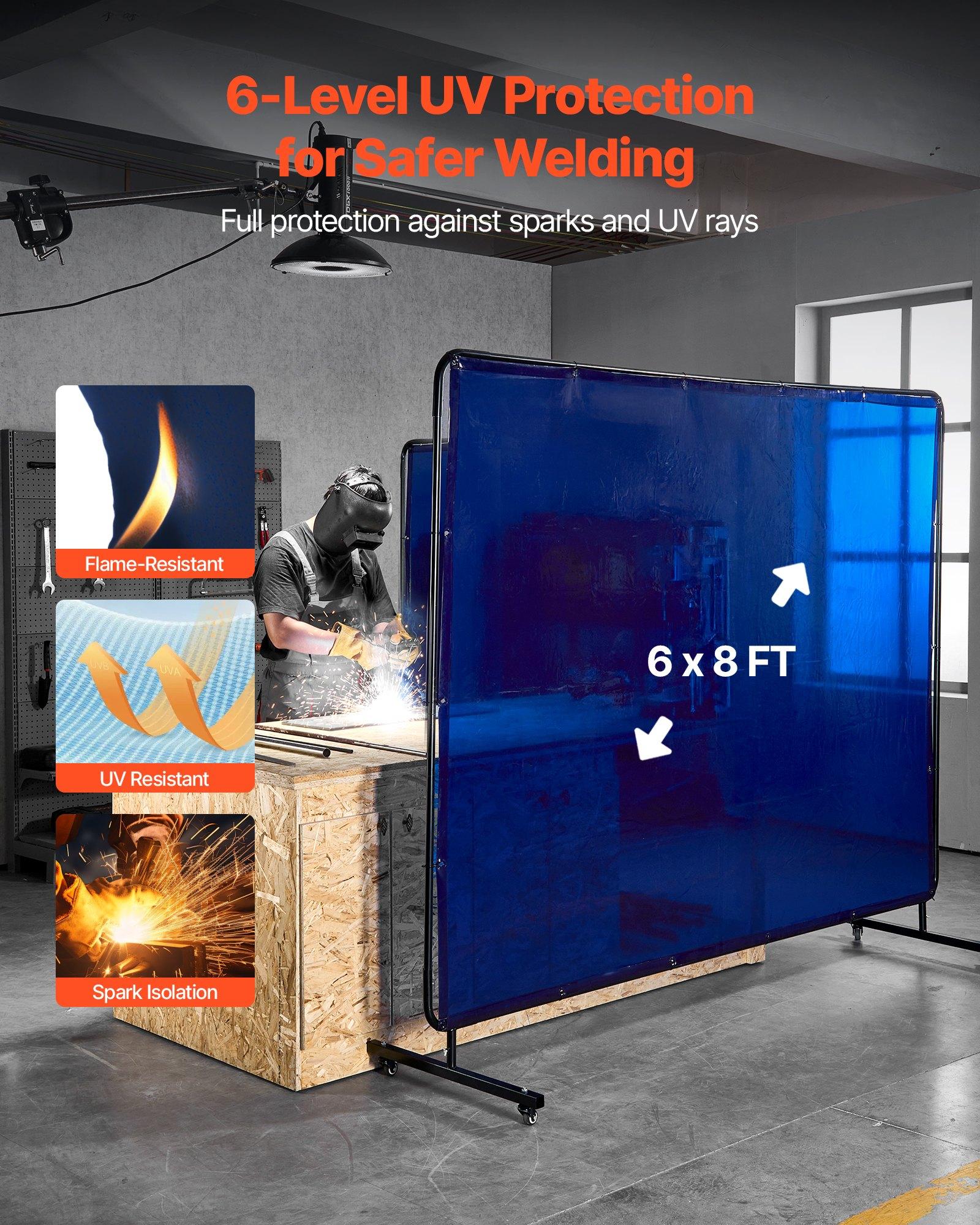 VEVOR Welding Screen with Frame, 6 x 8 FT Welding Curtain Screen, Flame ...