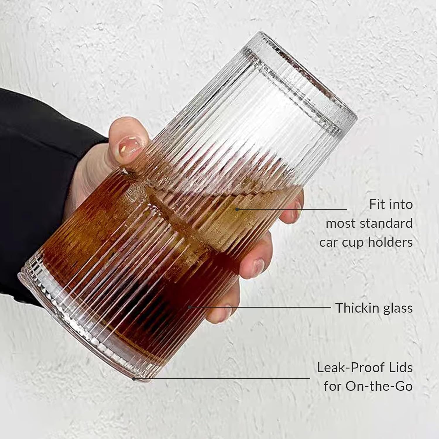 2 Pack 20oz Glass Cups with and Straws, Ribbed Glassware for , Mason ...