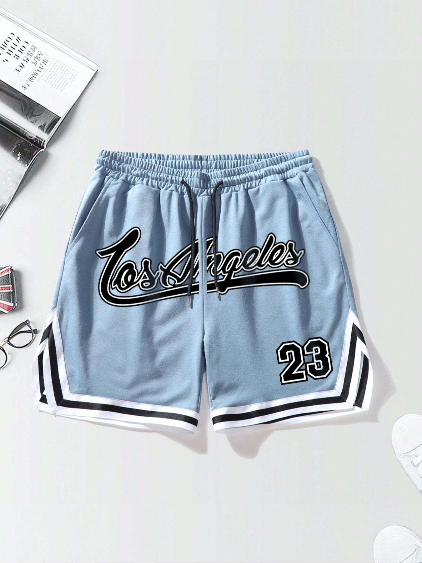Men's Letter & Number Print Striped Trim Shorts, Regular Fit Casual ...