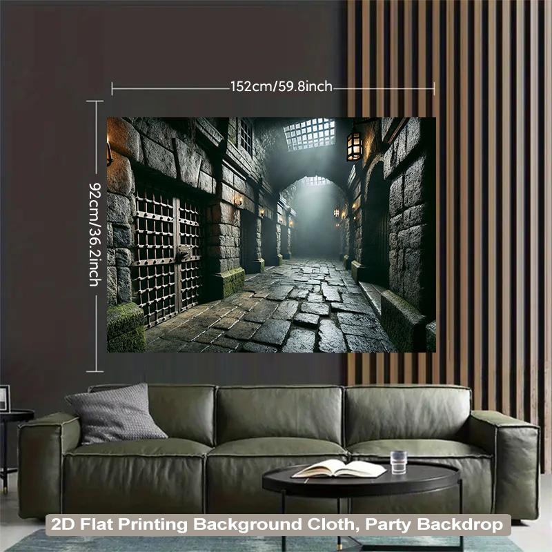 2D Flat, 1pc Gothic Prison Cell Backdrop - Dark Dungeon-like Ancient ...