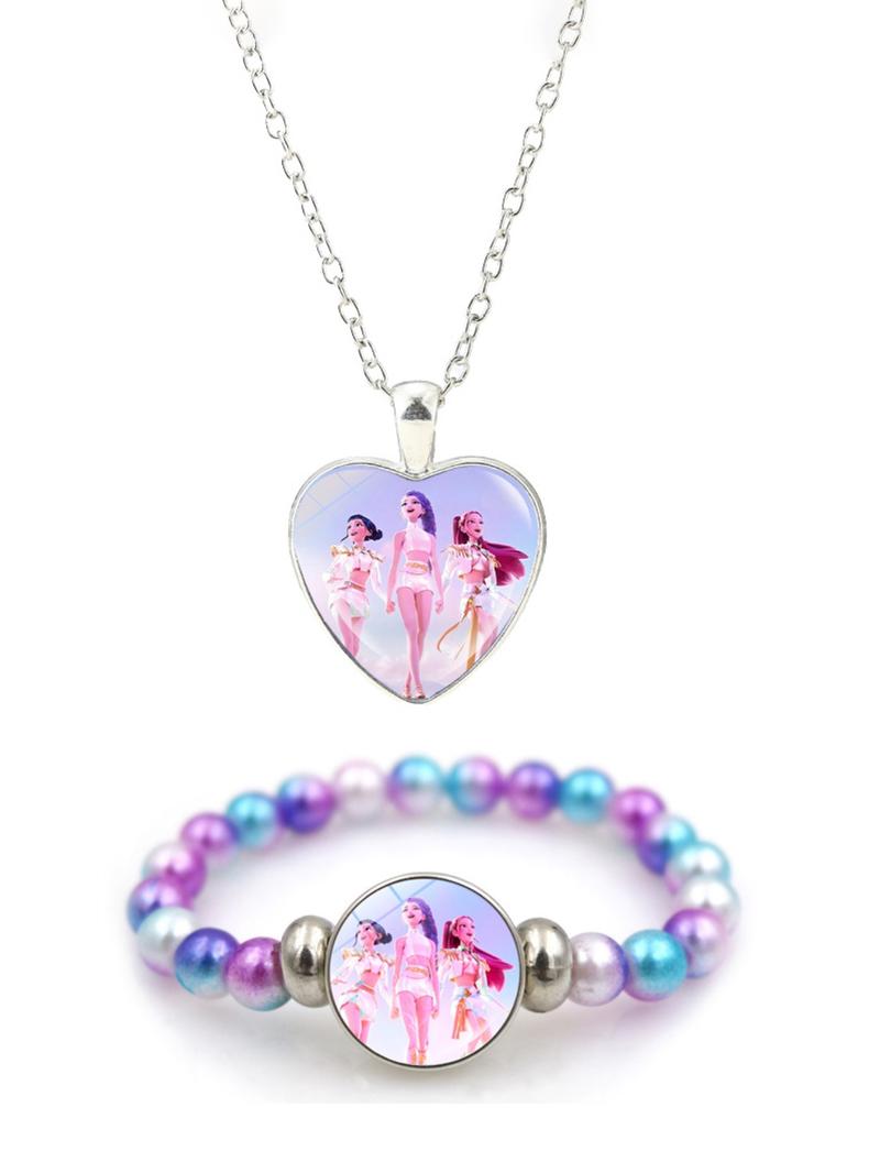 Fashion Trendy K-Pop Cartoon Anime Necklace and Bracelet Set, 2 Piece ...