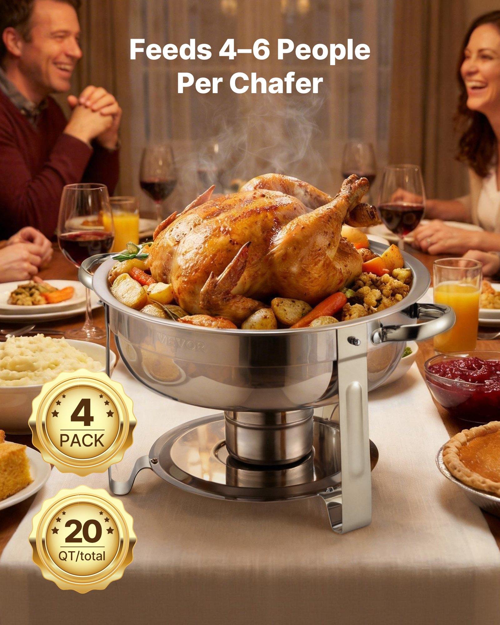 VEVOR Chafing Dish Buffet Set, 5 Qt 4 Pack, Stainless Steel Chafer with ...