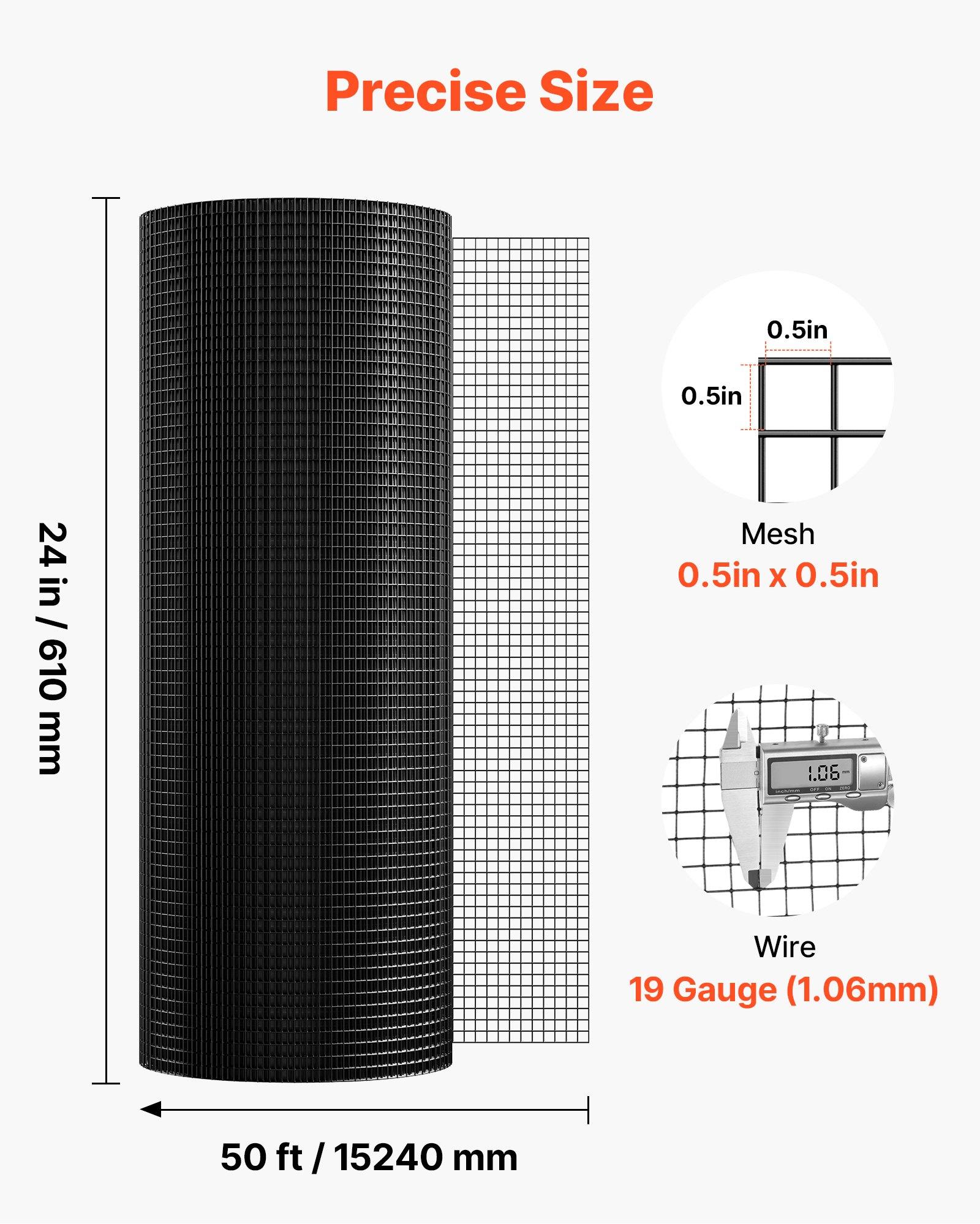 VEVOR Hardware Cloth 24 in x 50 ft, 1/2 in 19 Gauge Galvanized Wire ...