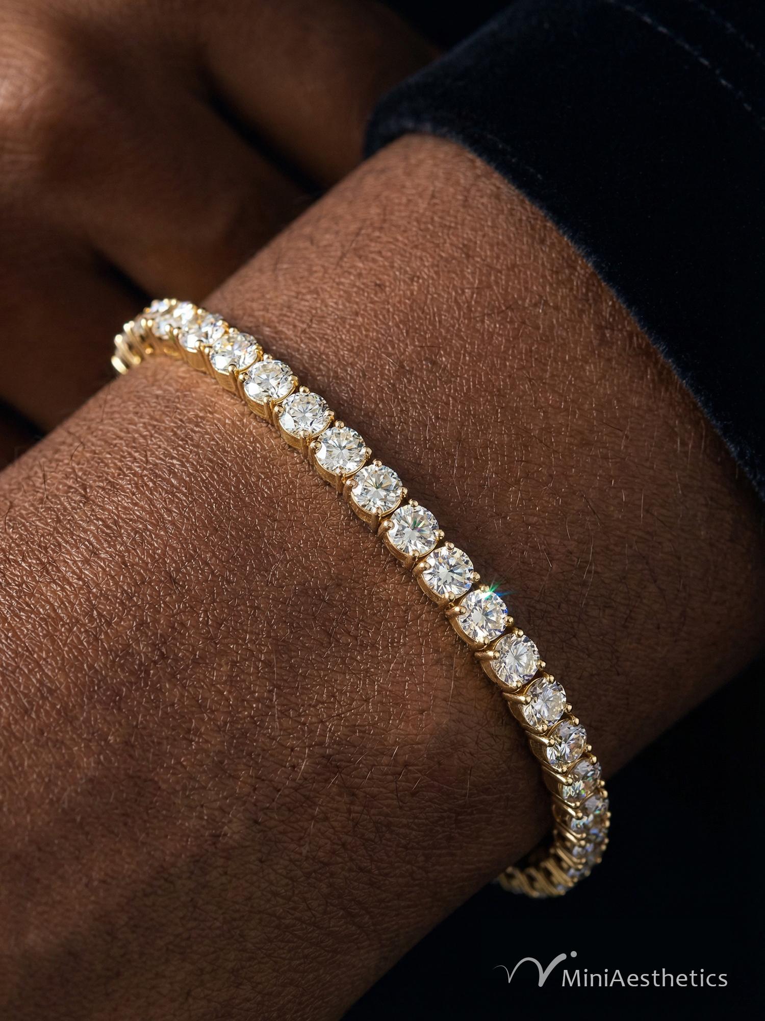 Men's Diamond Tennis Bracelet Hip Hop Rhinestone Bracelet, Sparkling ...