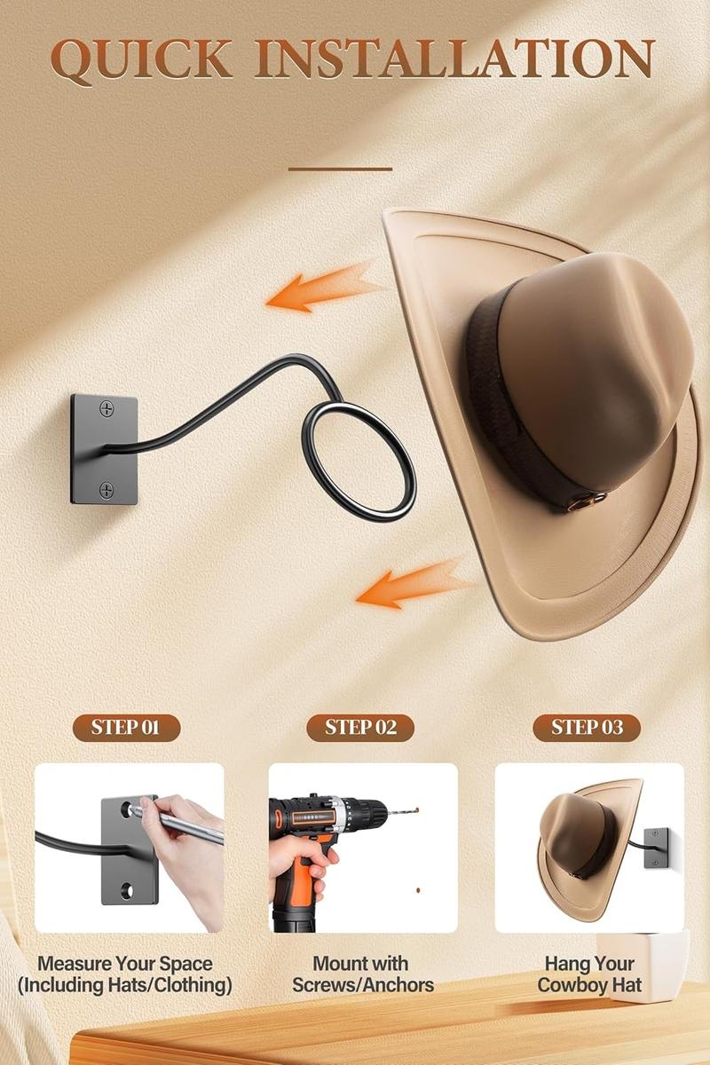Cowboy Hat Wall Rack Set, 6-Piece Cowboy Hat Holder, Western Country ...