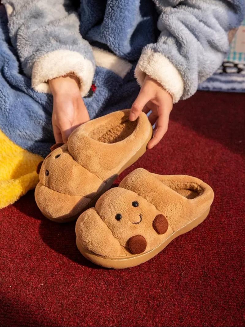 Funny Horned Bread Slippers, Cute Cartoon Design, Plush Thick ...