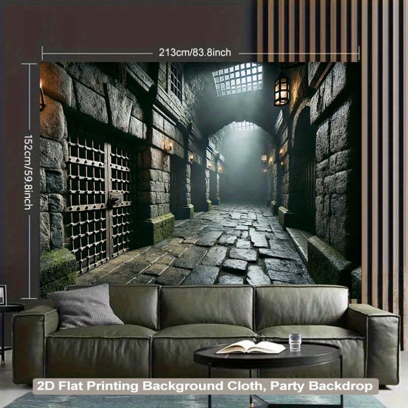 2D Flat, 1pc Gothic Prison Cell Backdrop - Dark Dungeon-like Ancient ...