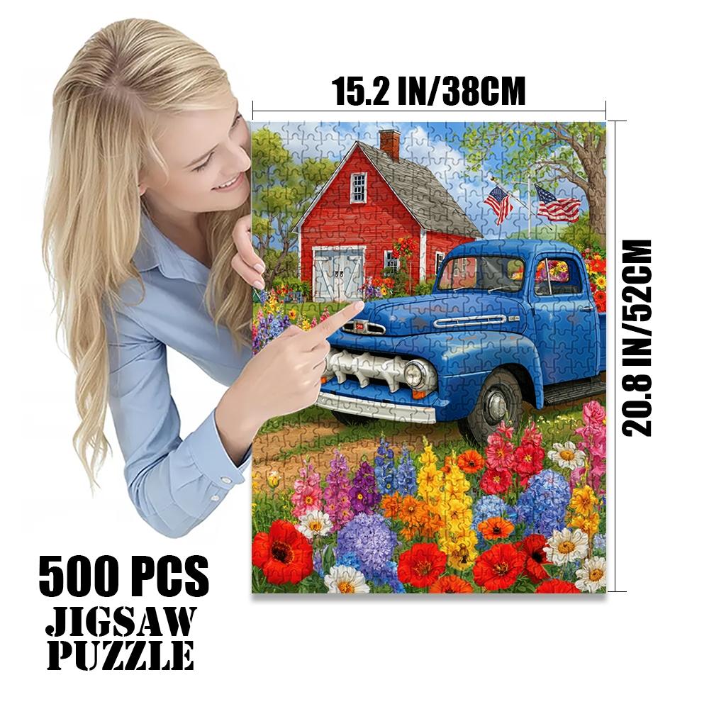 1pc 1000 piece adult puzzle 70x50cm Vintage Blue Pickup Truck, Red Barn ...