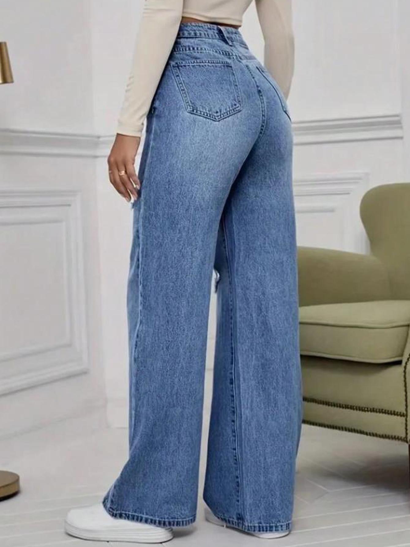 Women's Denim Long Pants, American Style Trendy Loose Fit Casual Blue ...