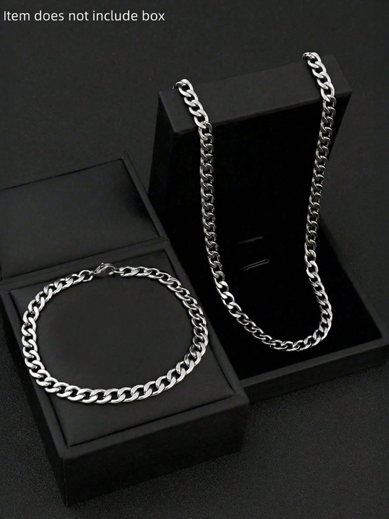 2 Piece Men's Minimalist Stainless Steel Chain Necklace and Bracelet ...