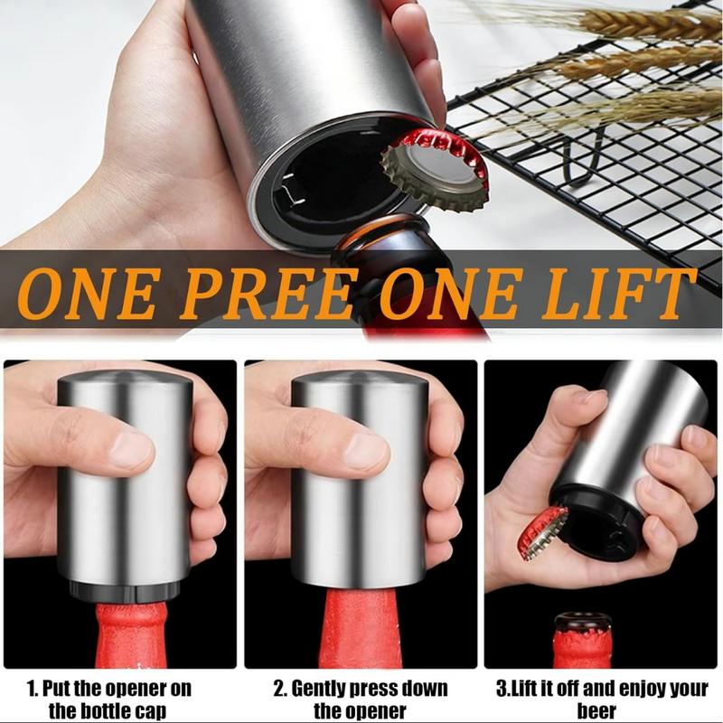 Premium Beer Bottle Opener (Silver), Magnetic Automatic Stainless Steel ...