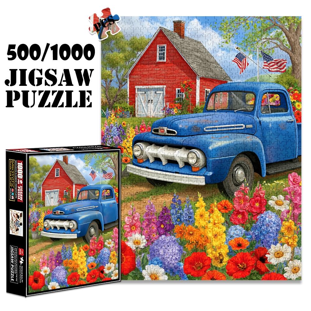 1pc 1000 piece adult puzzle 70x50cm Vintage Blue Pickup Truck, Red Barn ...