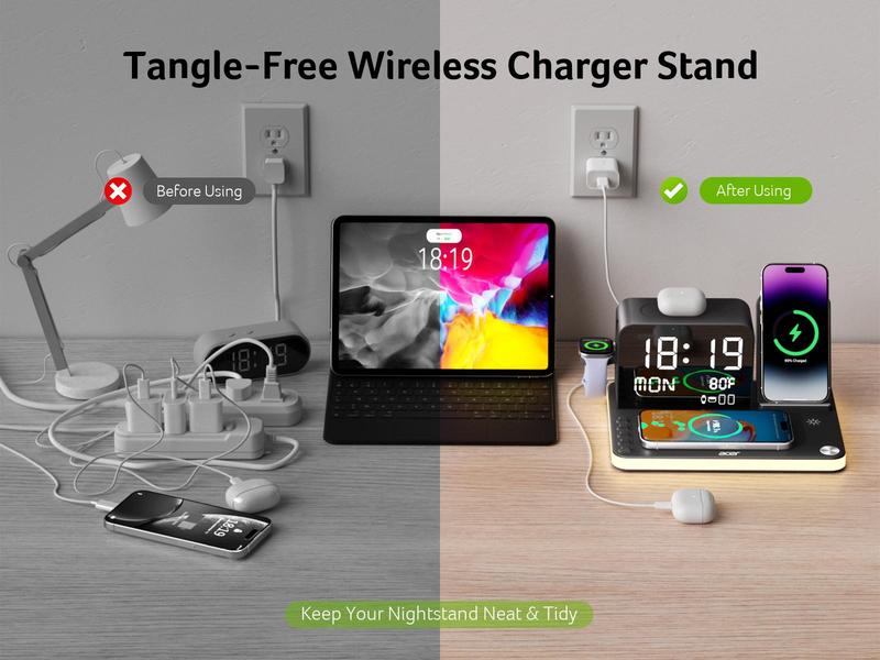 Acer 7 in 1 Wireless Charging Station with LED Night Light, Bluetooth ...