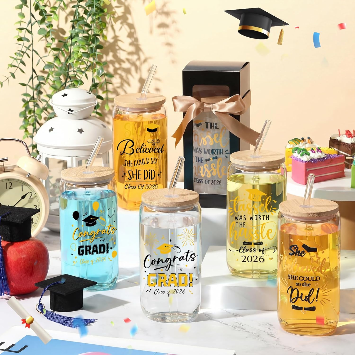 6 Sets Graduation Gifts for Her Graduation Glass Cups Class of 2026 ...
