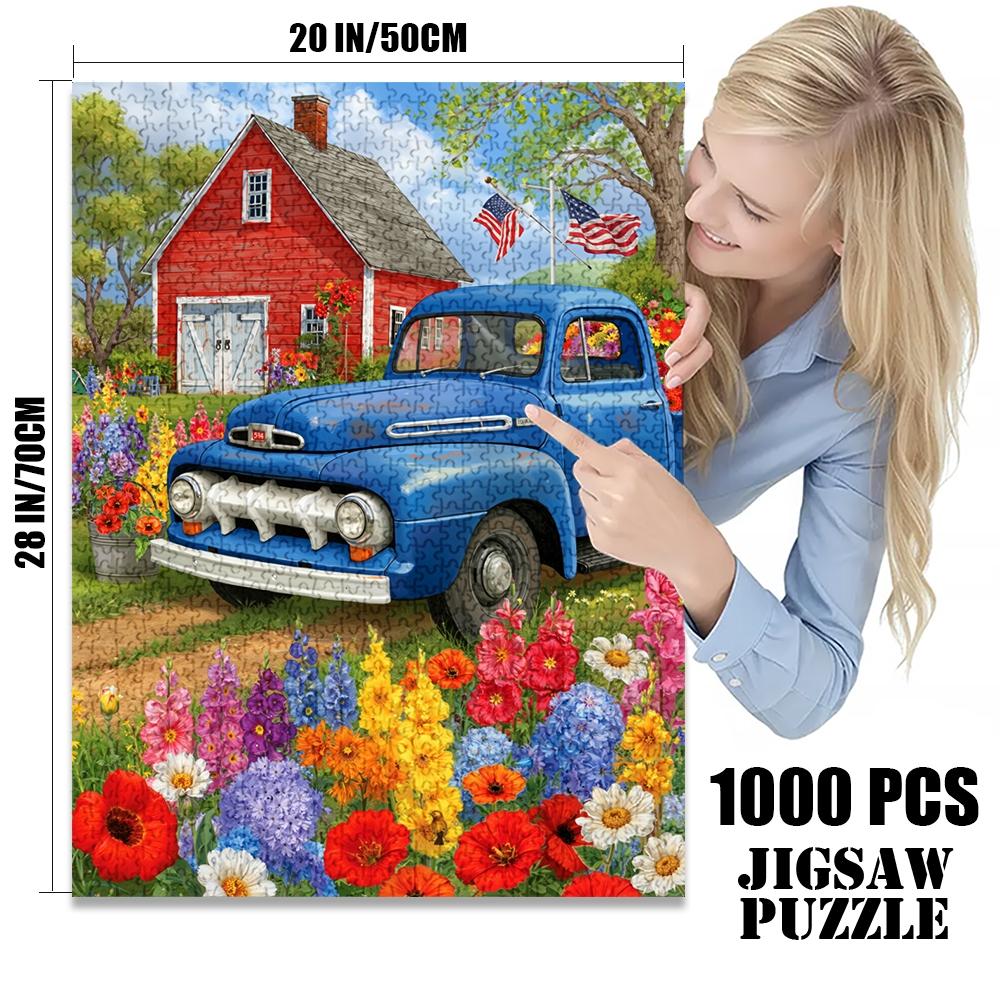 1pc 1000 piece adult puzzle 70x50cm Vintage Blue Pickup Truck, Red Barn ...