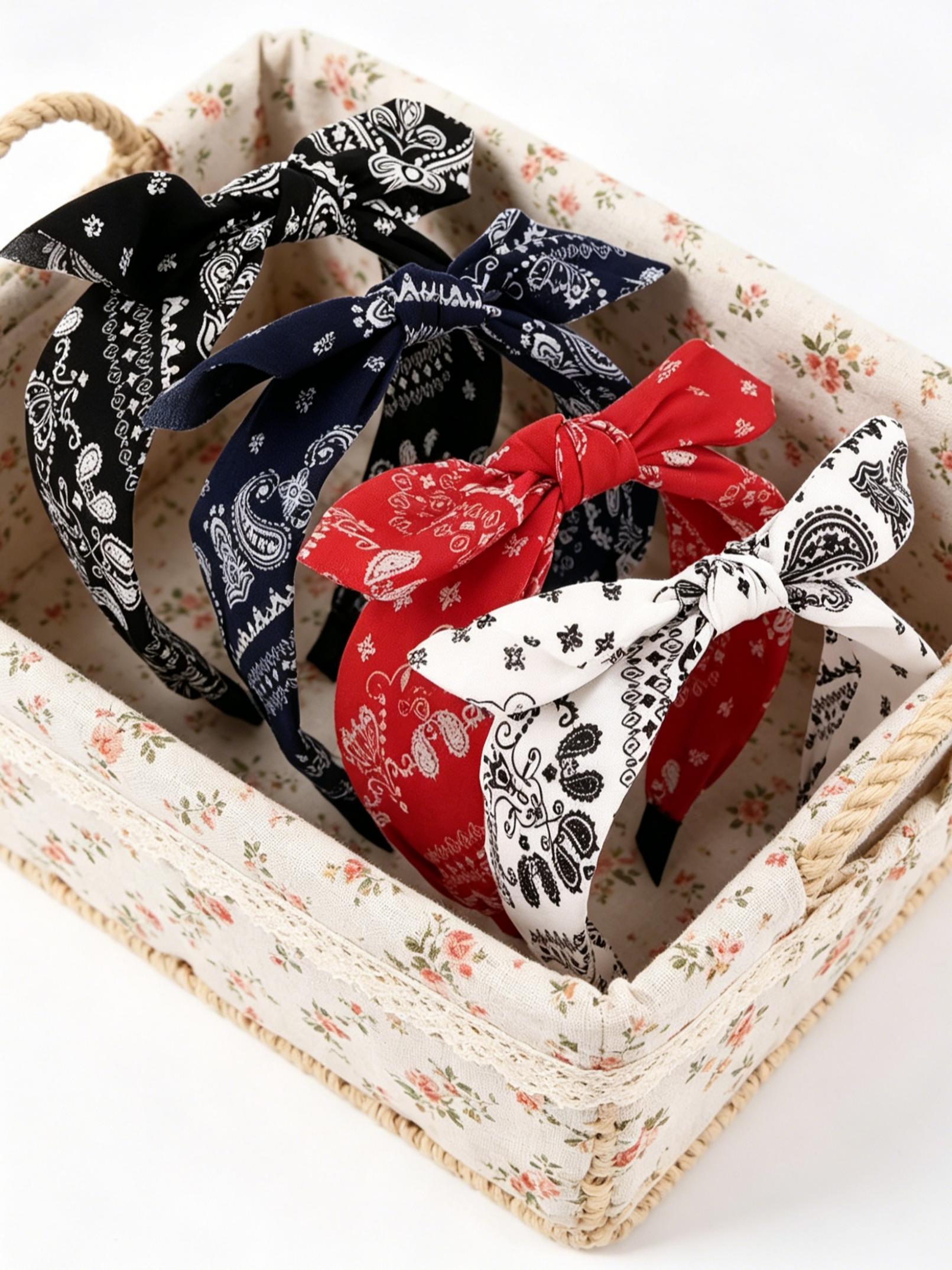 4Pcs Wide Non-Slip Stretchy Headbands for Women - Rabbit Ear Bow ...