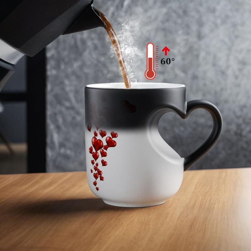 1pc Heart-Shaped Color Changing Ceramic Mug - Hot/Cold Thermochromic ...