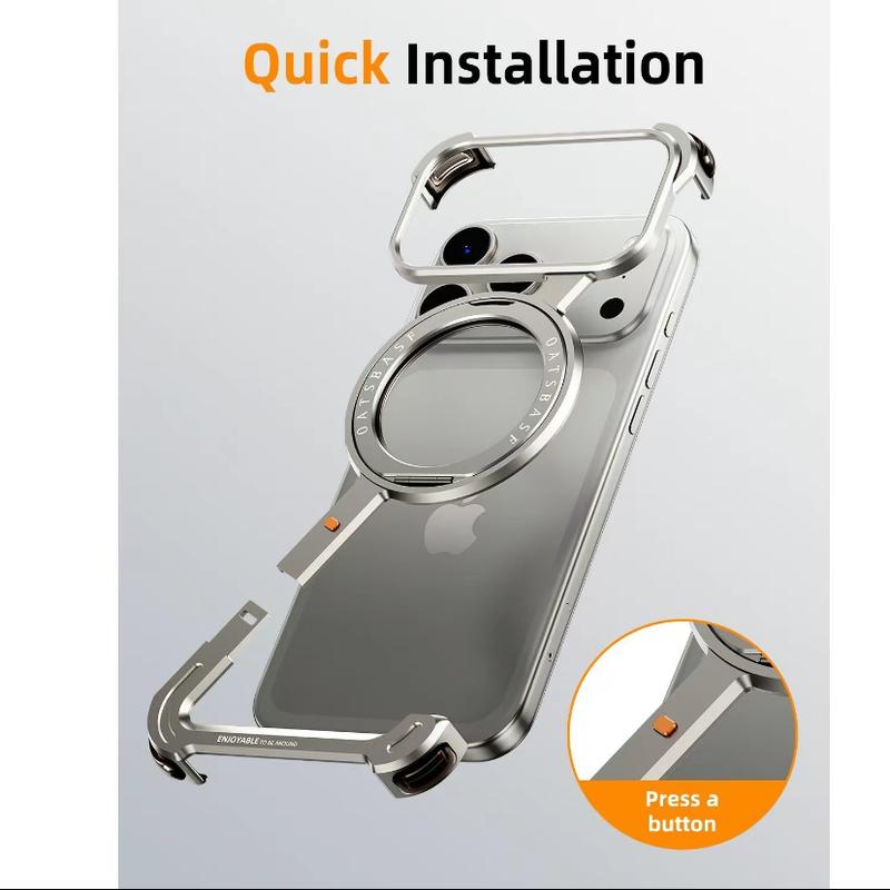 Frameless Metal Phone Case for iPhone 17 Pro/Pro Max/17 Air with Stand ...