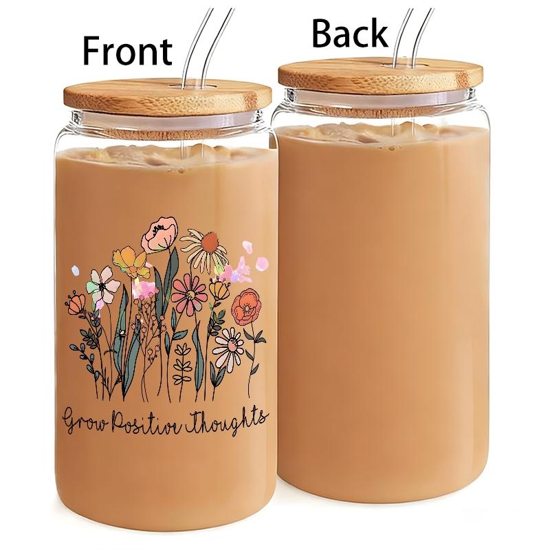 16oz Grow Positive Thoughts Glass Tumbler with Bamboo Lid Straw ...
