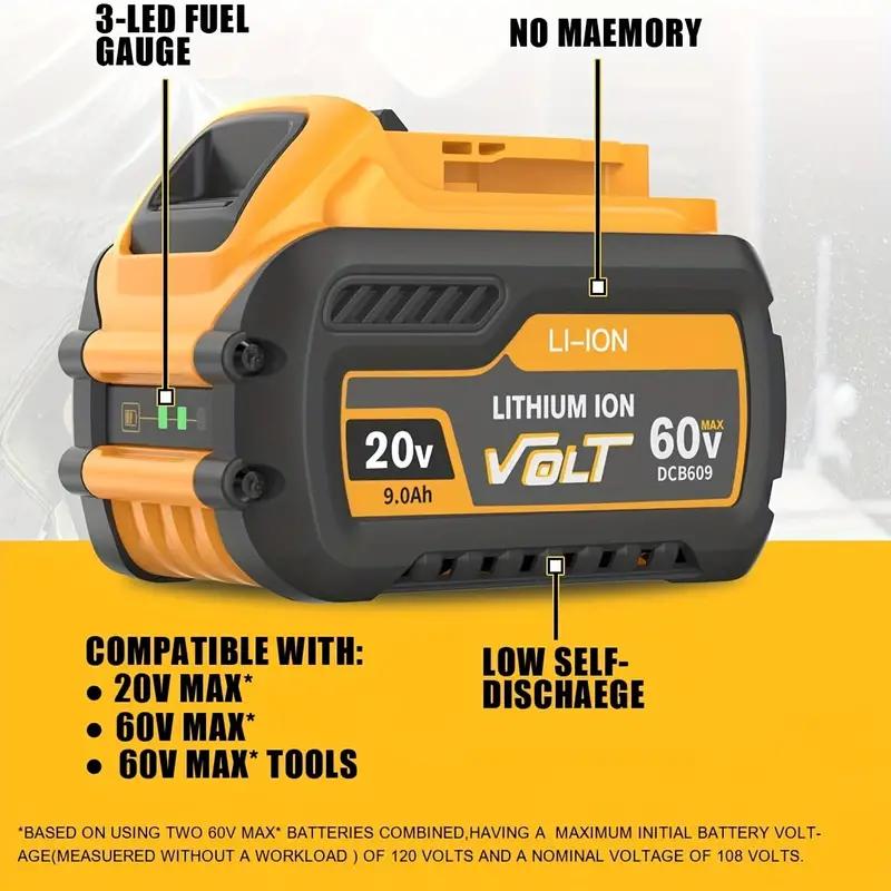9.0Ah DCB609 20V/60V Flexvolt Batteries for Dewalt 20V/60V Series Power ...