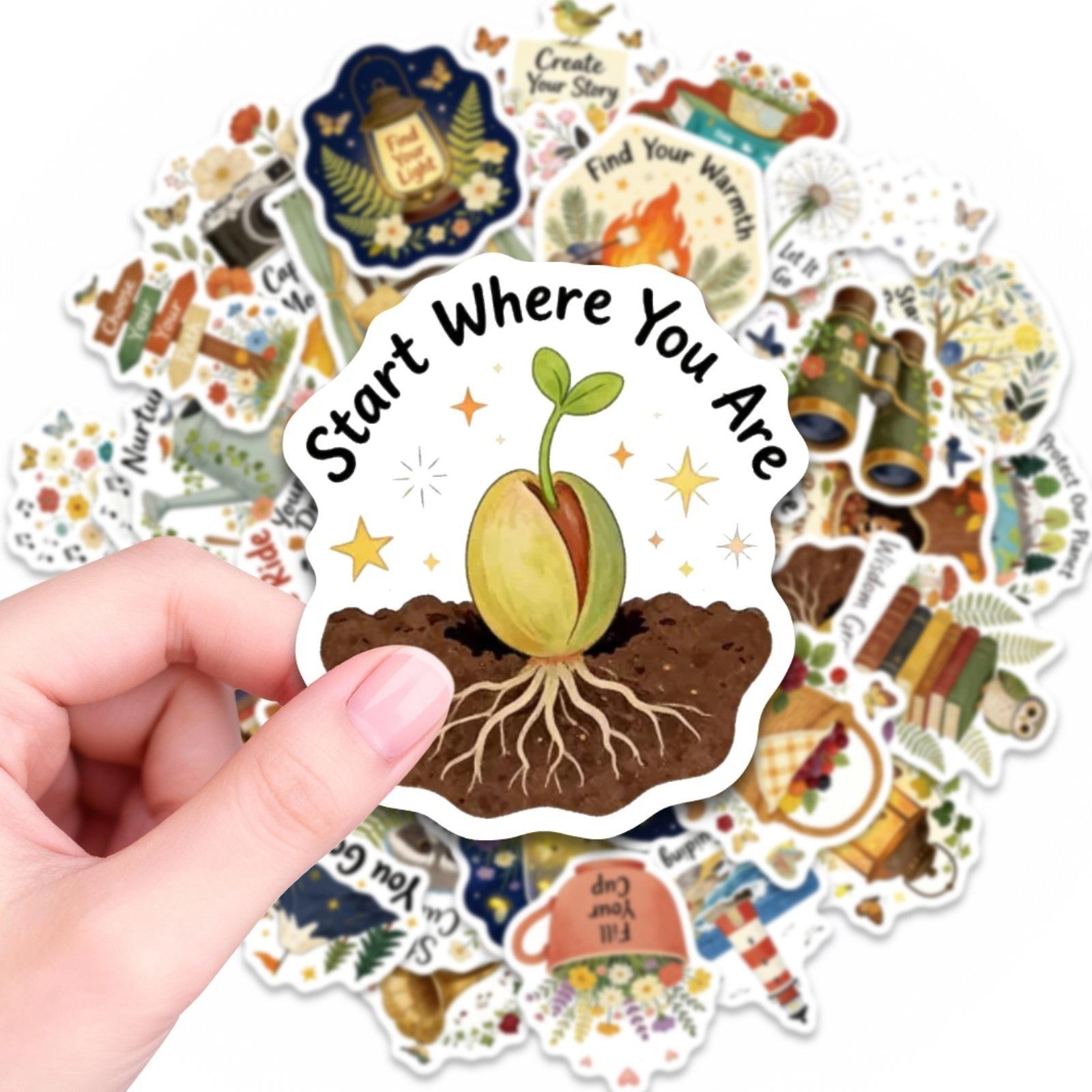 50pcs Inspirational Quotes Hand-drawn Pastoral Series Stickers, Sticker ...