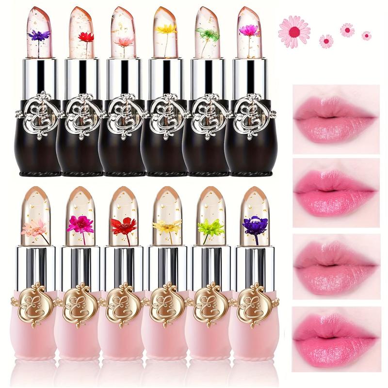 12pcs Crystal Flower Jelly Lipstick Long-lasting Moisturizing Lipstick ...