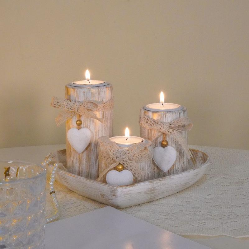 Heart-Shaped Wooden Candle and Candlestick Set, Valentine's Day Gift ...