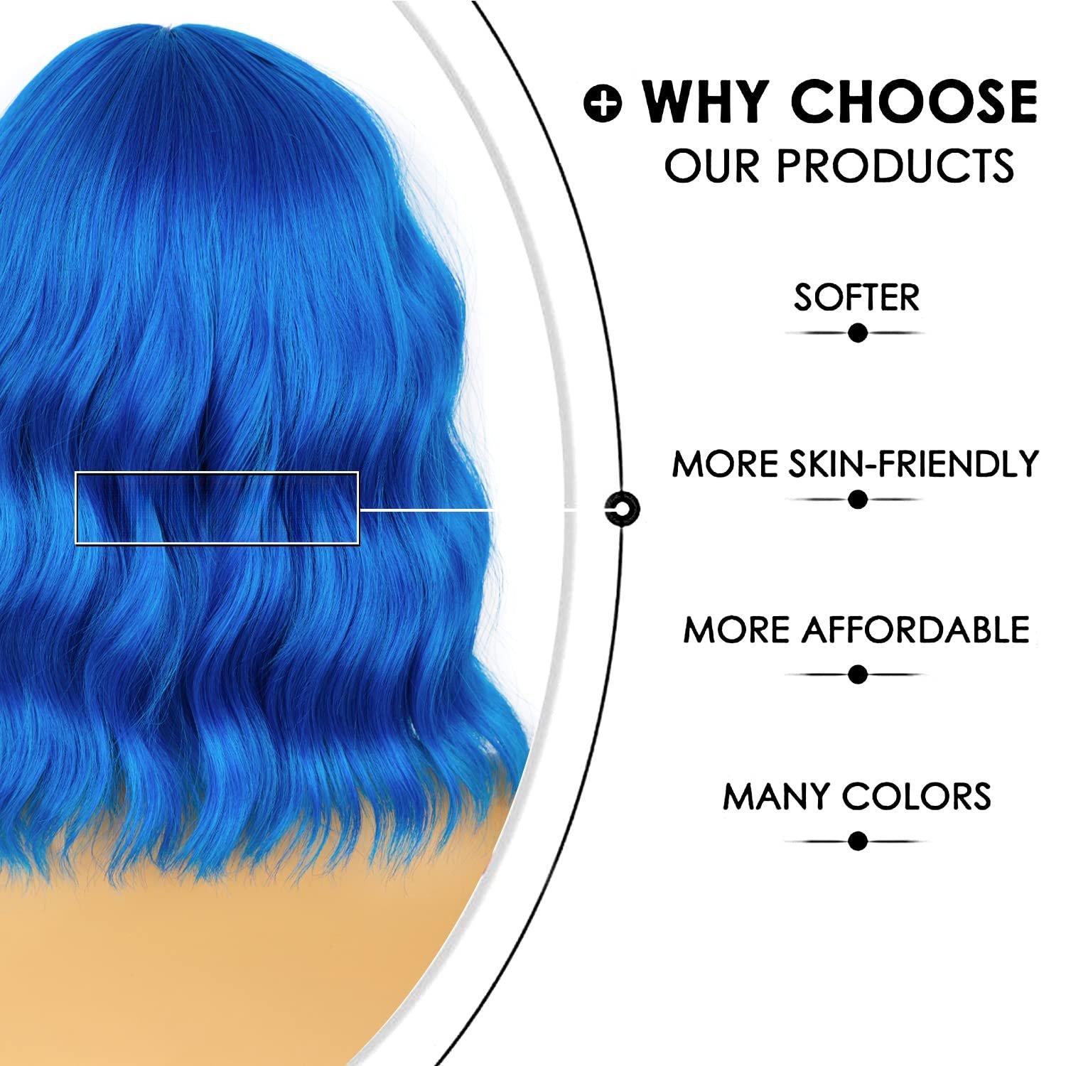 Short Bob Wavy Wig with Bangs for Women Loose Curly Length Synthetic ...