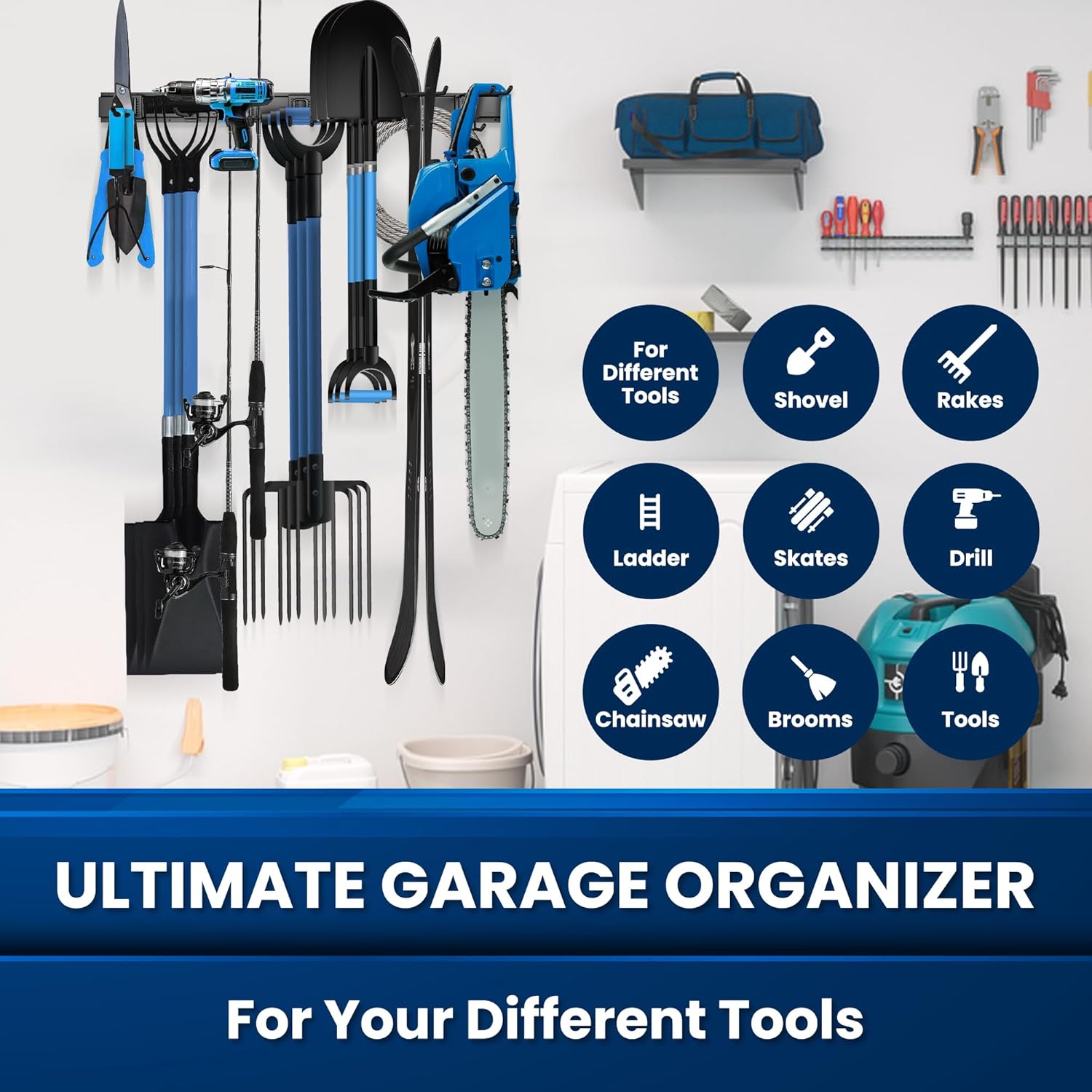 64'' -Metal Garage Tool Organizer Wall Mount - Heavy-Duty Tool Rack ...