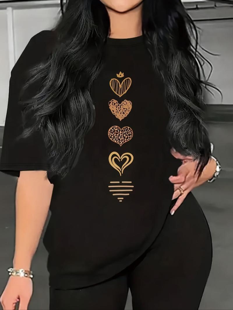 🔥Unisex Black Oversize Short-Sleeve T-Shirt - Gold Multi-Texture Heart ...