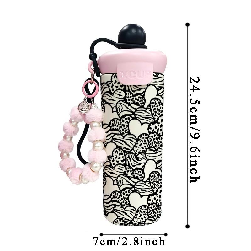 600ML Insulated Tumbler with Straw, Pearl Bead Bracelet, Heart Zebra ...