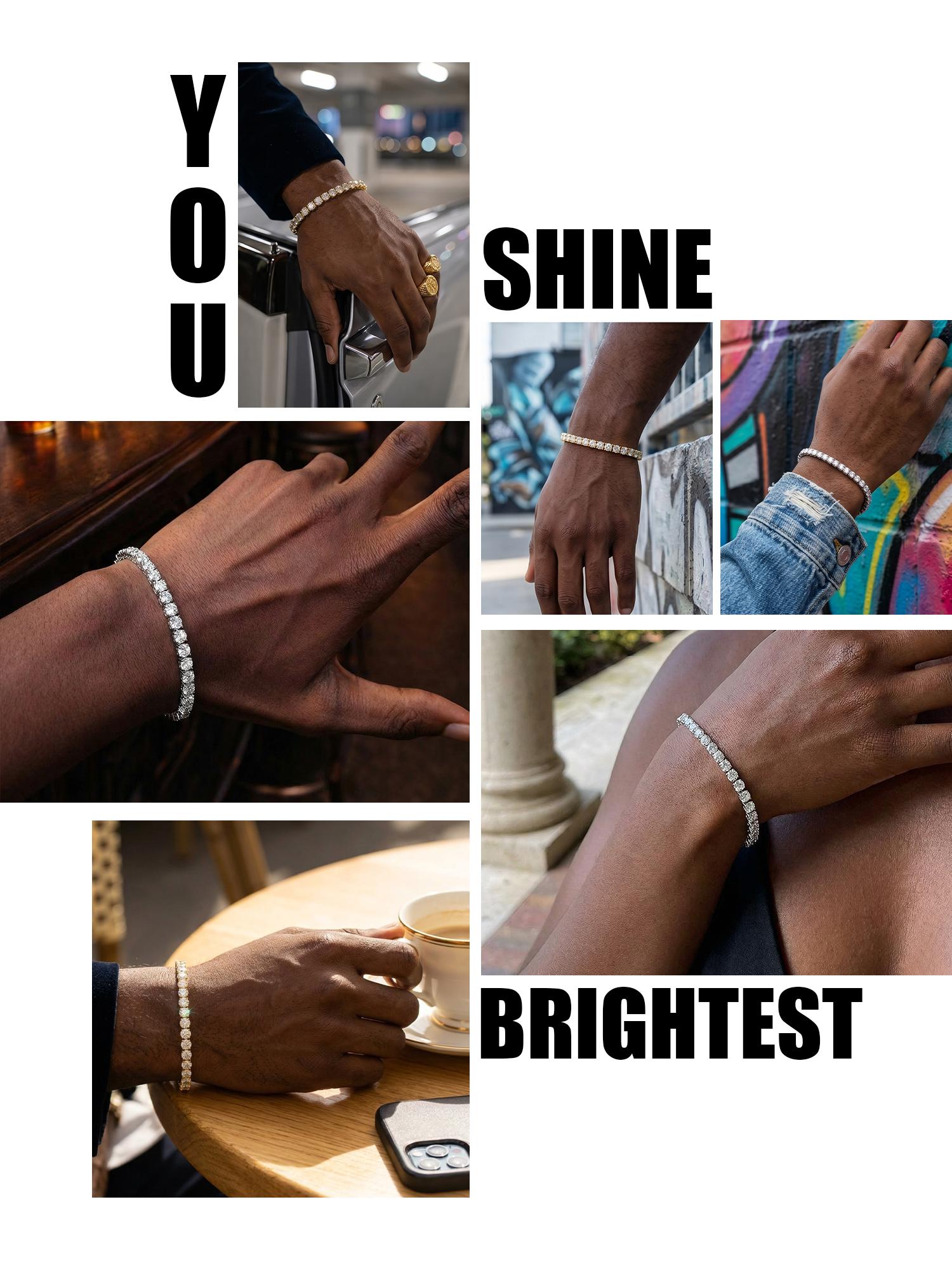 Men's Diamond Tennis Bracelet Hip Hop Rhinestone Bracelet, Sparkling ...