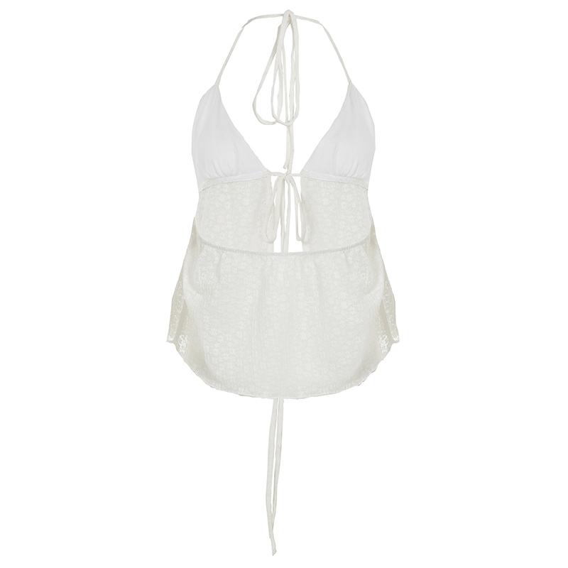 Lace Embroidered Elegant Sleeveless Halter Backless Vest, Vintage Y2K ...