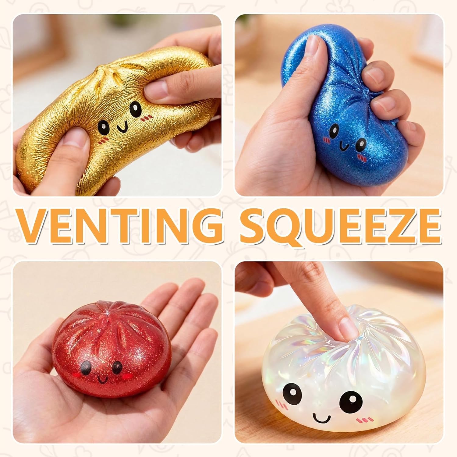 Glitter Dumpling Squishy Box - Gold Powder Bun Sensory Squeeze Toy ...
