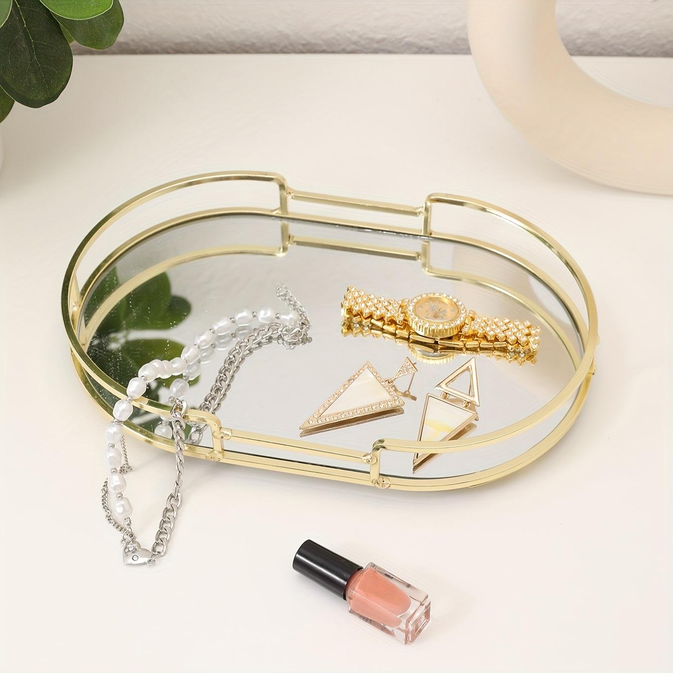 1pc Iron Frame with Golden and Silvery Edges Oval Glass Mirror Tray ...