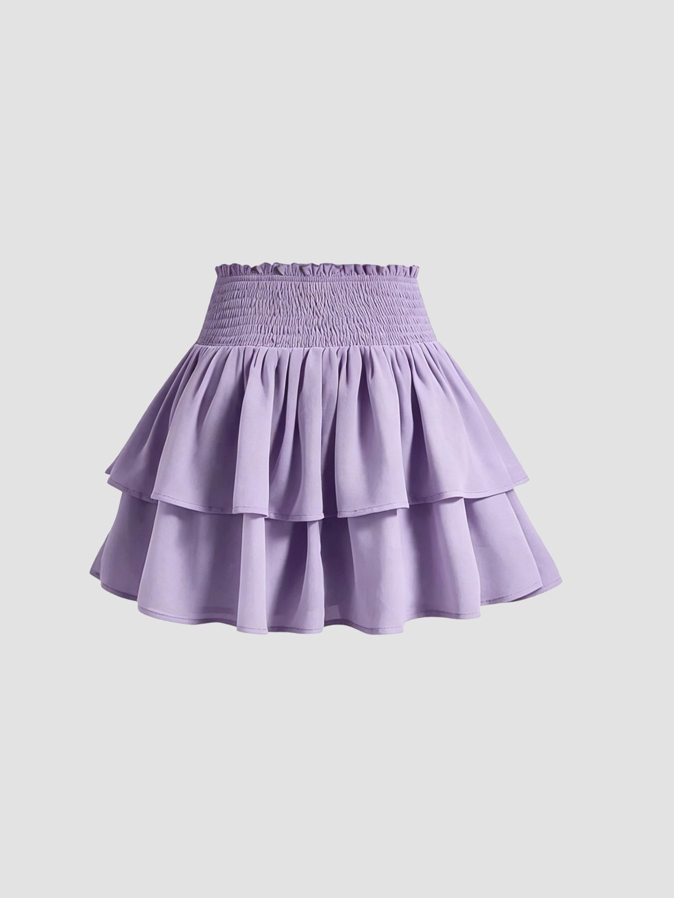 3 Piece High Waist Ruched Layered Ruffle Cake Skirt Set, Ballet Style ...