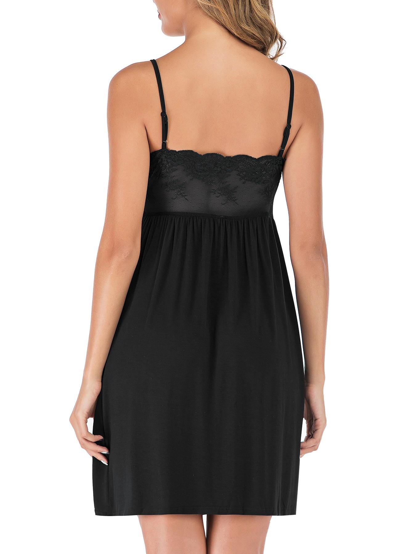 Women's Floral Lace Semi-Sheer Adjustable Straps Cami Nightdress, Sexy ...