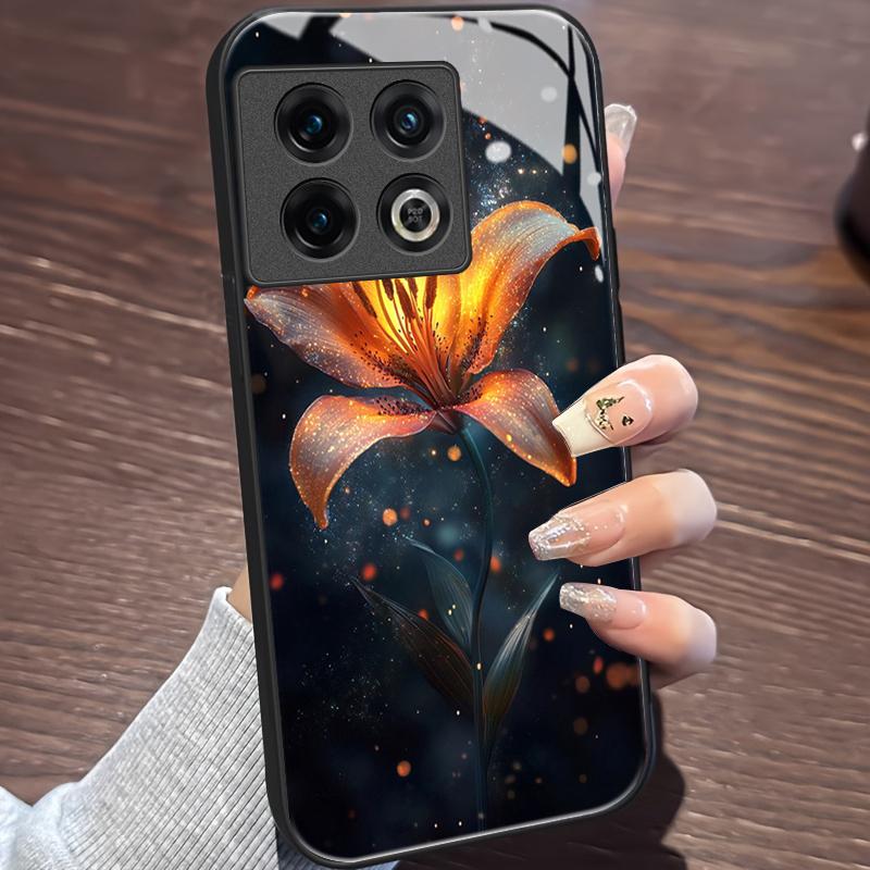 Starry Lily Glow pattern Black Frame Glass Phone Case suitable for ...