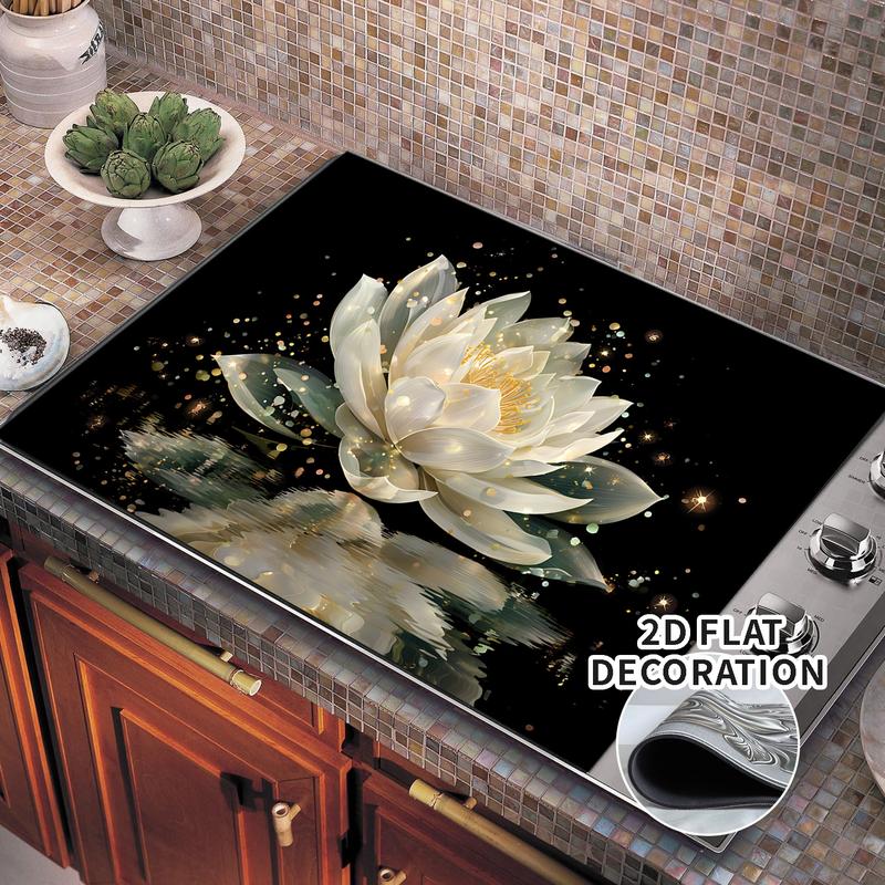 1 black and white lotus stove cover -2D flat design, scratch resistant ...