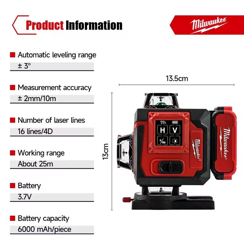 Milwaukee 16 Line Laser Level Green 2025 | Professional 4D 360 ...