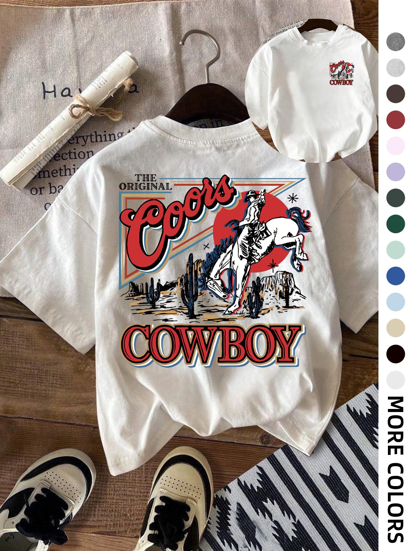 Women's Casual Cowboy Graphic Print Round Neck Tee, Vintage Trendy ...