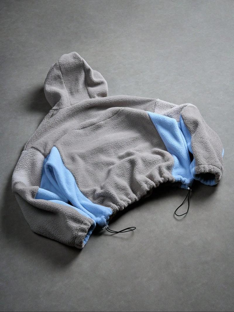 Men's Contrast Color Patchwork Zip Hoodie Jacket, Fall/winter Zipper ...