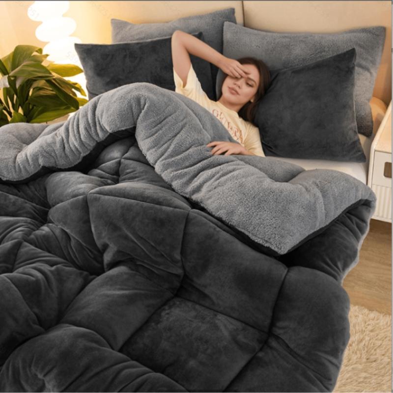 1pc Thickened Warm Splicing Quilt for Home Luxury Printed Lamb Hair ...