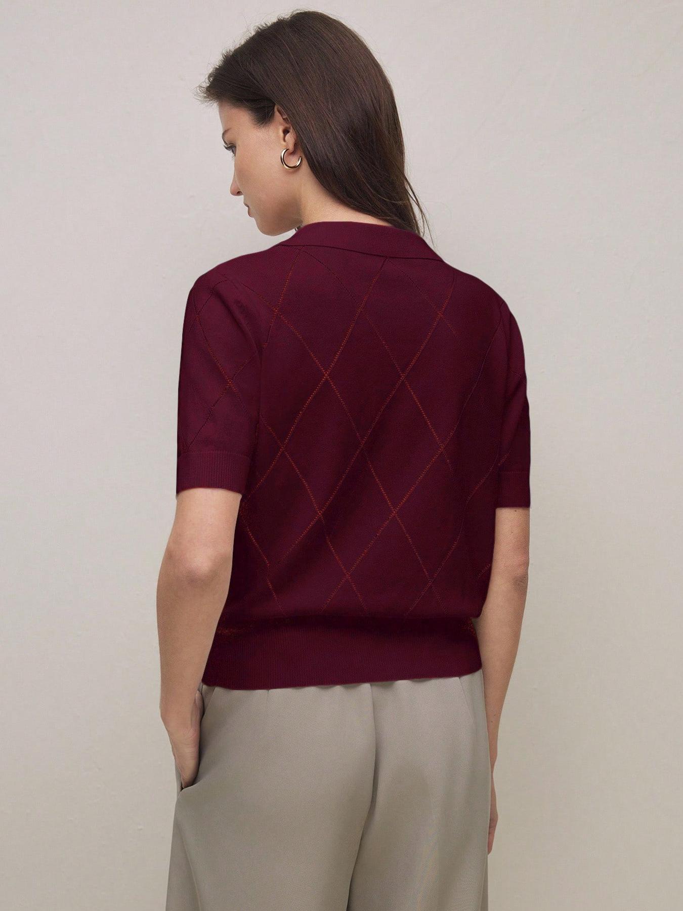 Women's Polo Neck Plain Diamond Pattern Casual Fashion Elegant ...