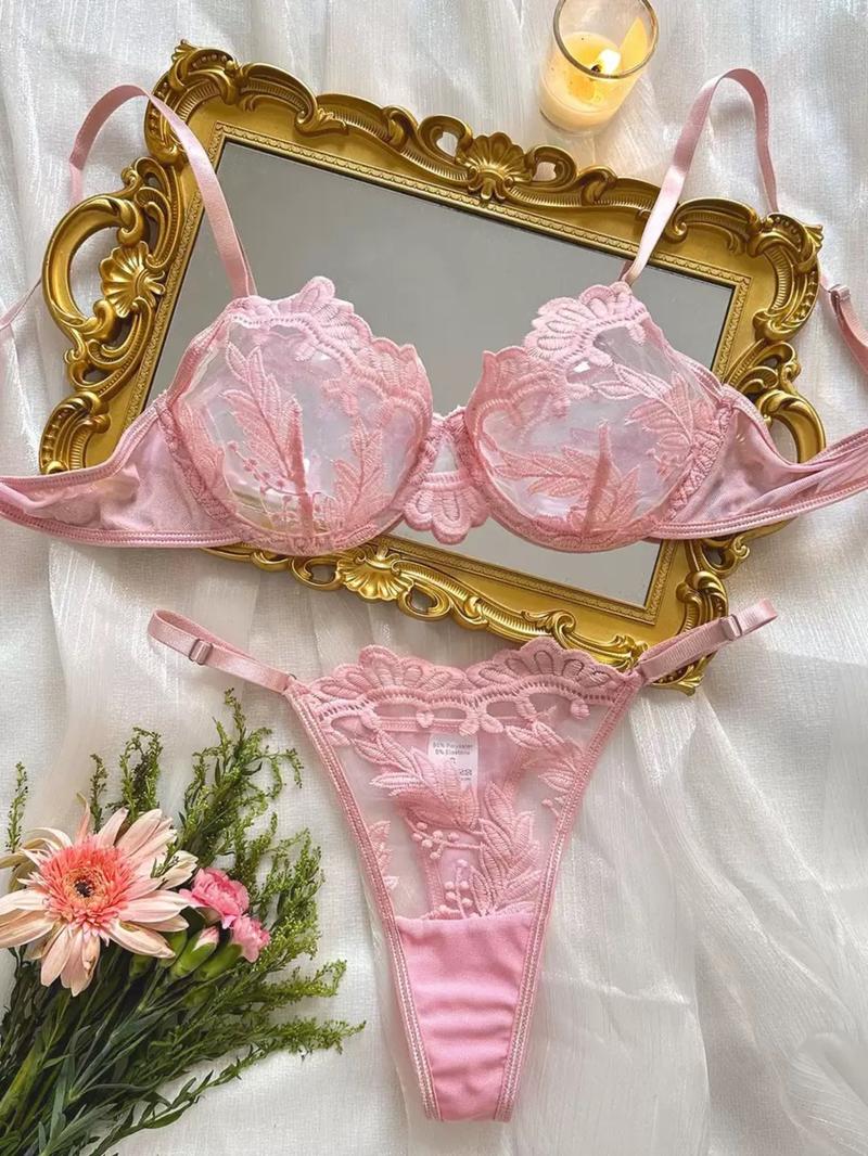 Embroidered Lingerie Set, French Romantic Style, Floral Patchwork Mesh ...