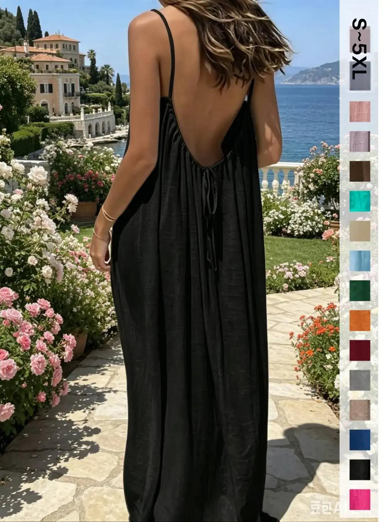 Women's Plain Sleeveless Casual Dress, Loose-Fitting Summer Long Dress ...