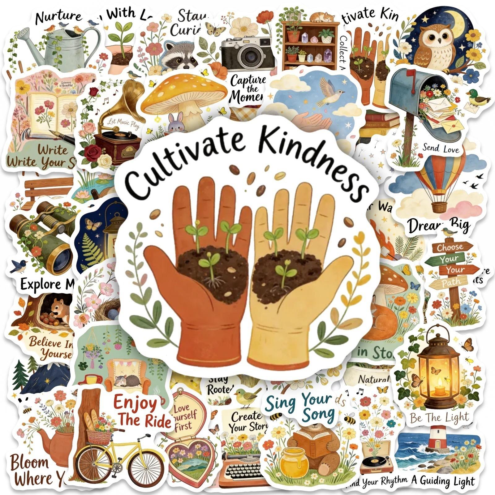 50pcs Inspirational Quotes Hand-drawn Pastoral Series Stickers, Sticker ...