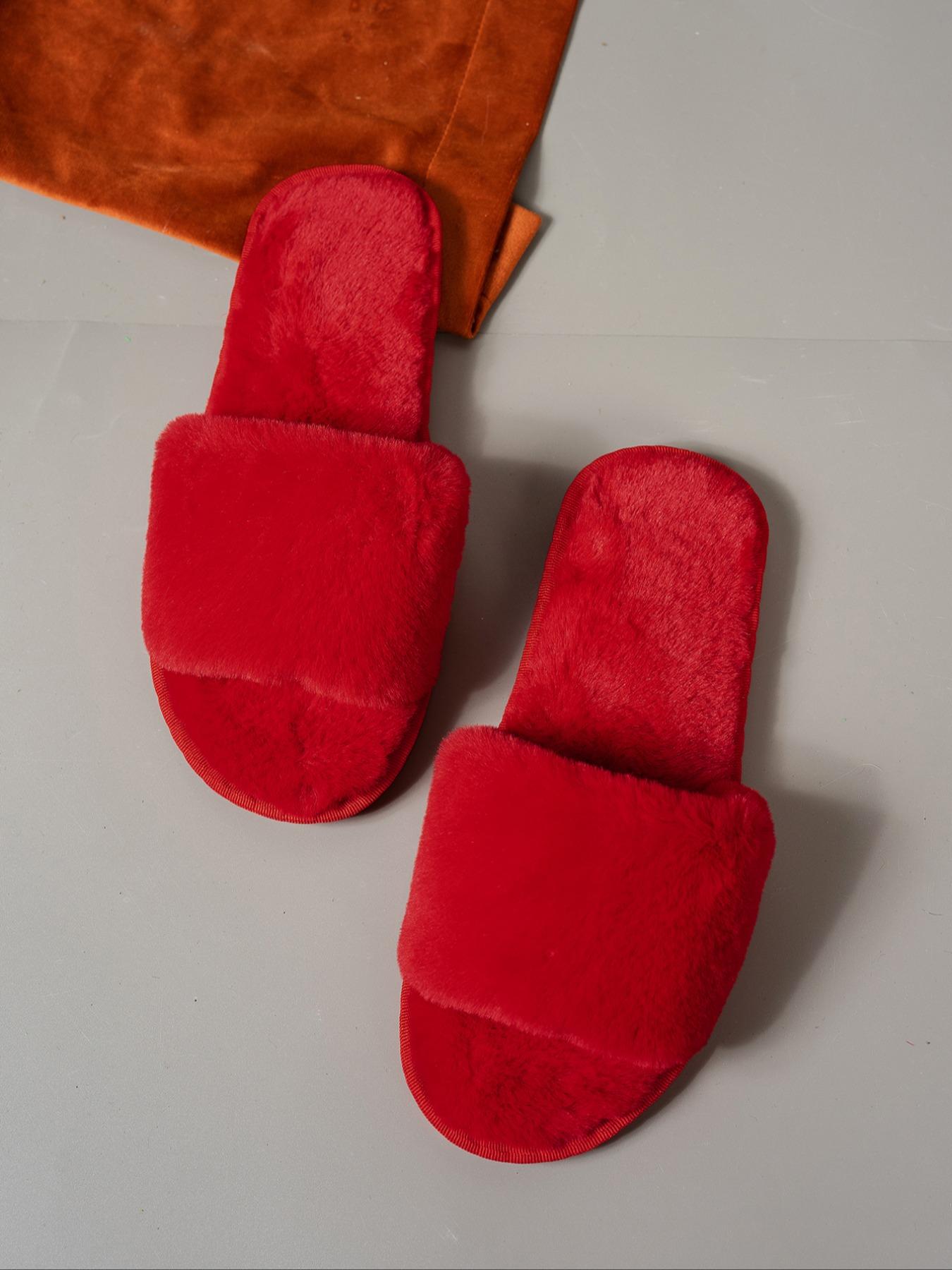Multi-Color Plush Slippers, Warm Outer Wear Fuzzy Mules, Fall Winter ...