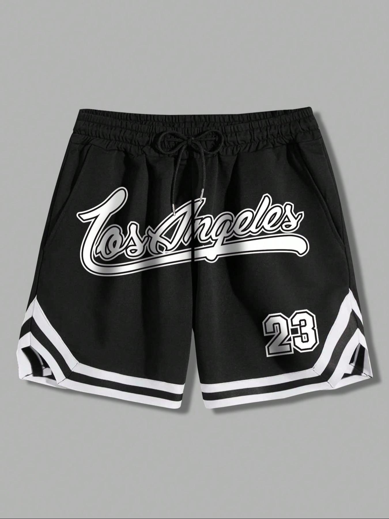 Men's Letter & Number Print Striped Trim Shorts, Regular Fit Casual ...